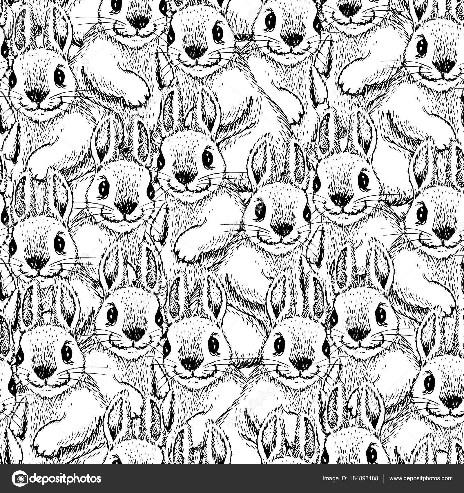 Cute Rabbit Hand Drawn Style Seamless Pattern Happy Easter Concept ...