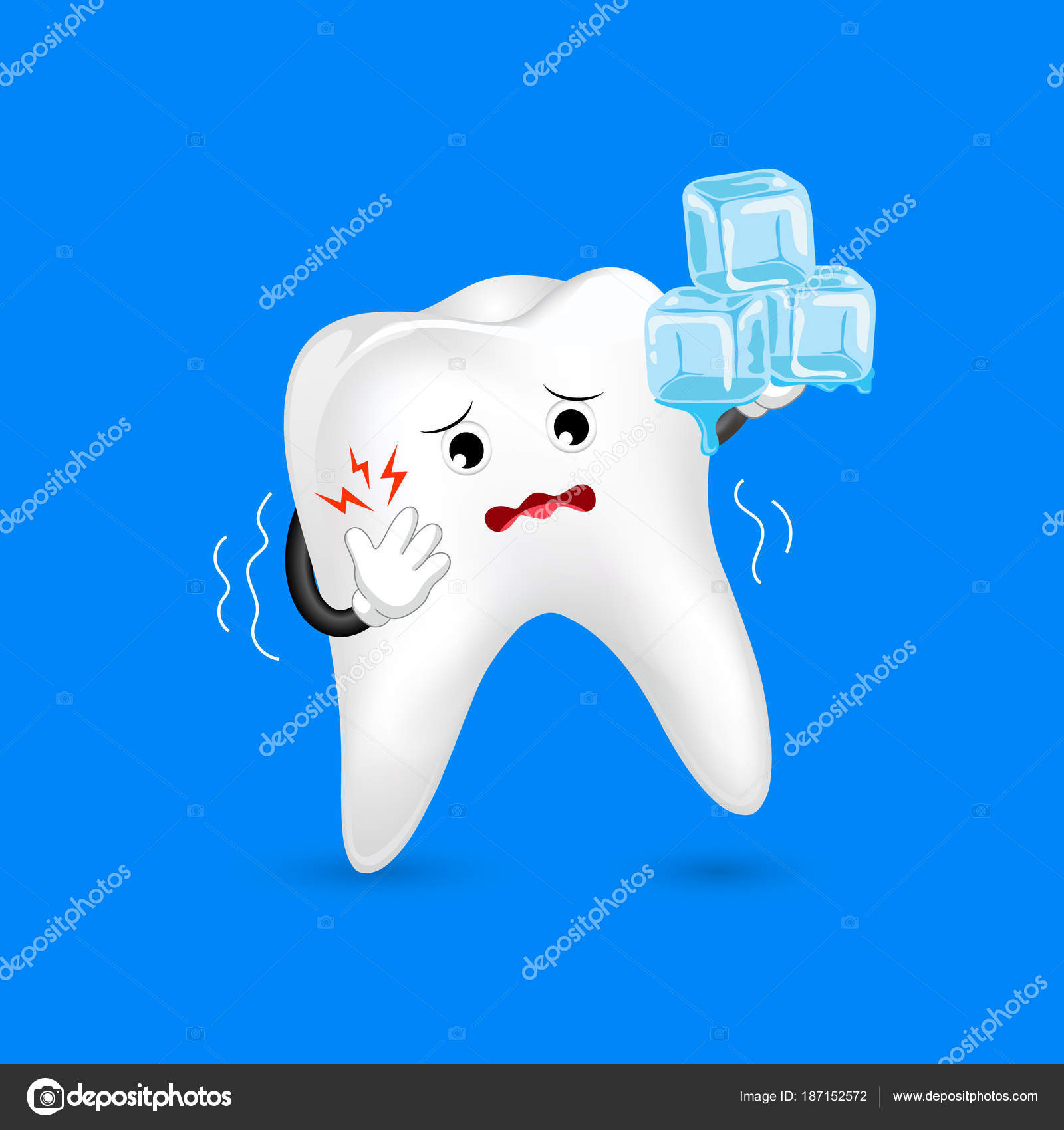 Cute Cartoon Sensitive Tooth Character Holding Ice Cold Sensitivity ...