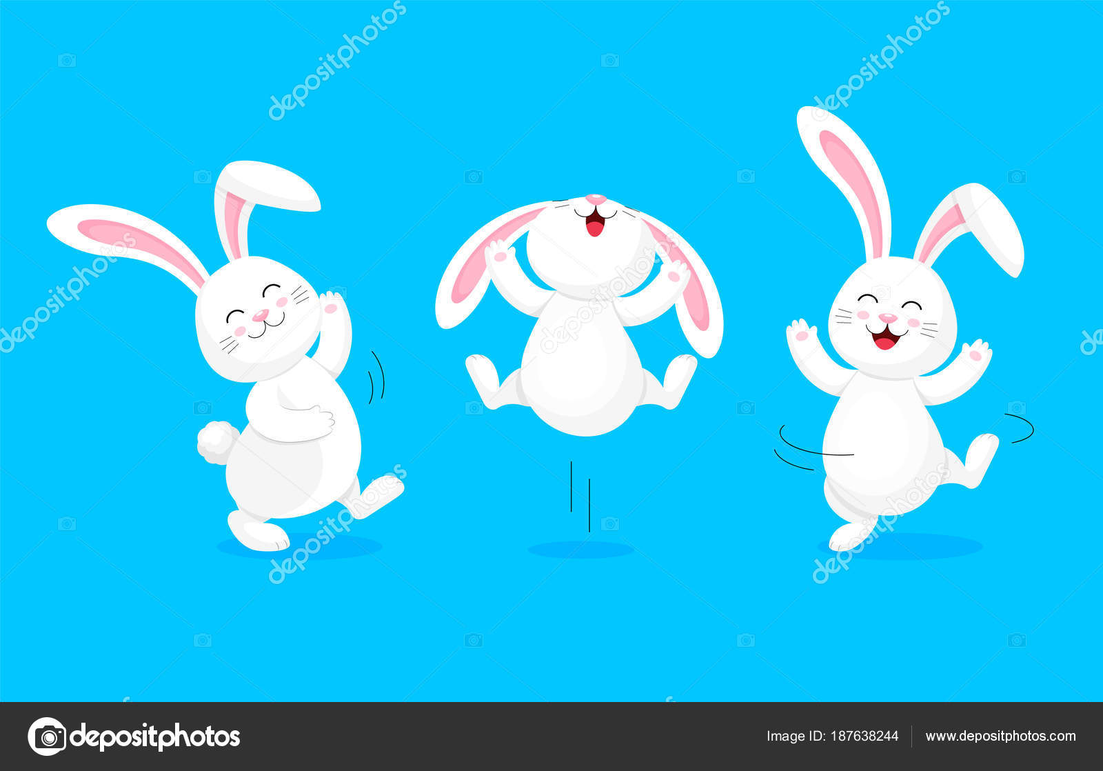 White Rabbit Jumping Dancing Cute Bunny Happy Easter Day Cartoon Stock ...