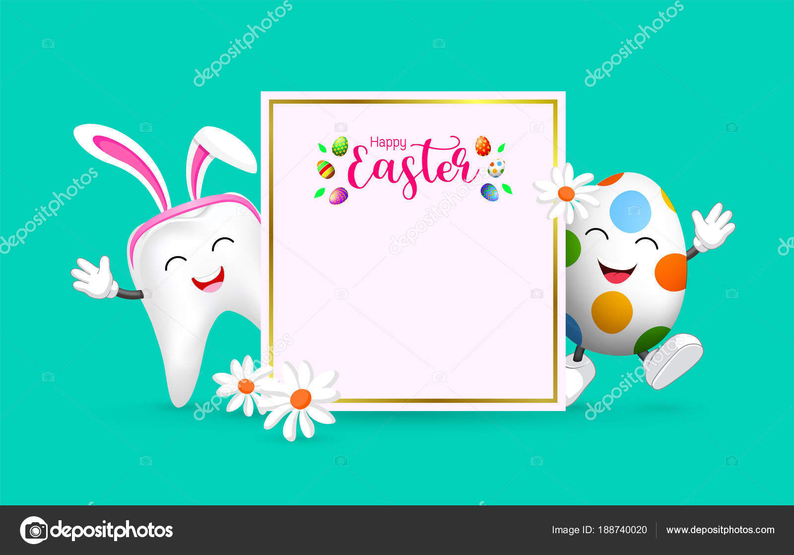 Easter Banner Background Template Bunny Tooth Egg Character Cute ...