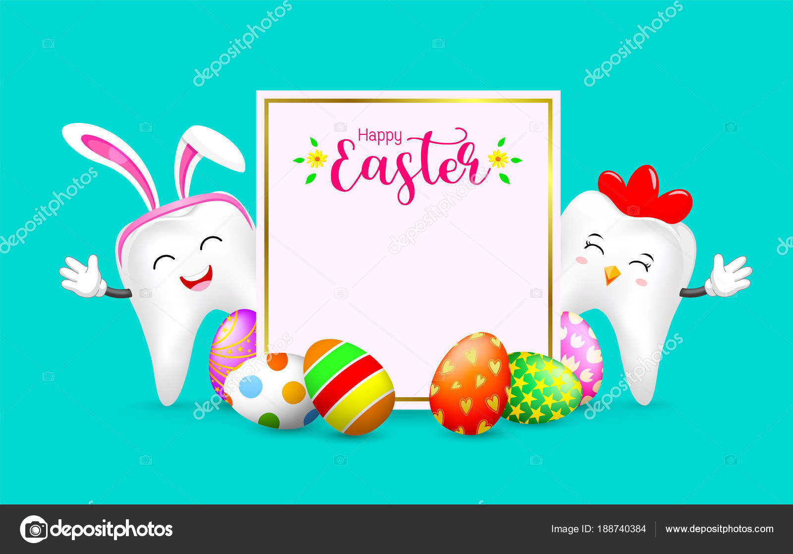 Easter Banner Background Template Bunny Tooth Hen Tooth Cute Cartoon ...