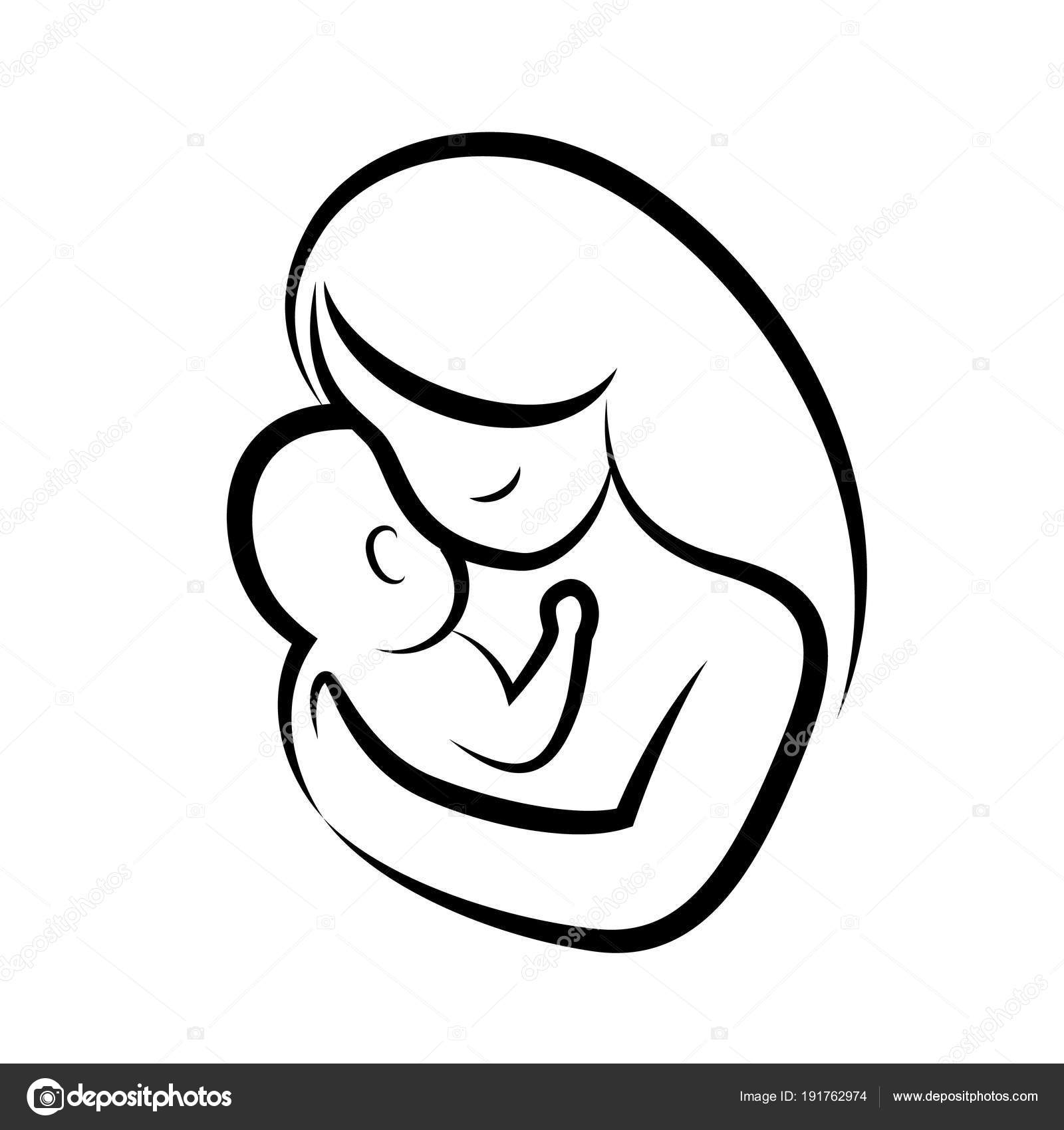 Mother Baby Stylized Vector Symbol Mom Hugs Her Child Icon Stock Vector ...