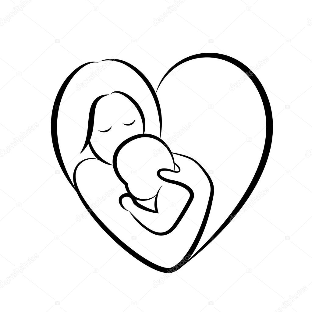 madre y bebé estilizado símbolo vectorial en forma de corazón. Mamá ... madre y bebé estilizado símbolo vectorial en forma de corazón. Mamá ...