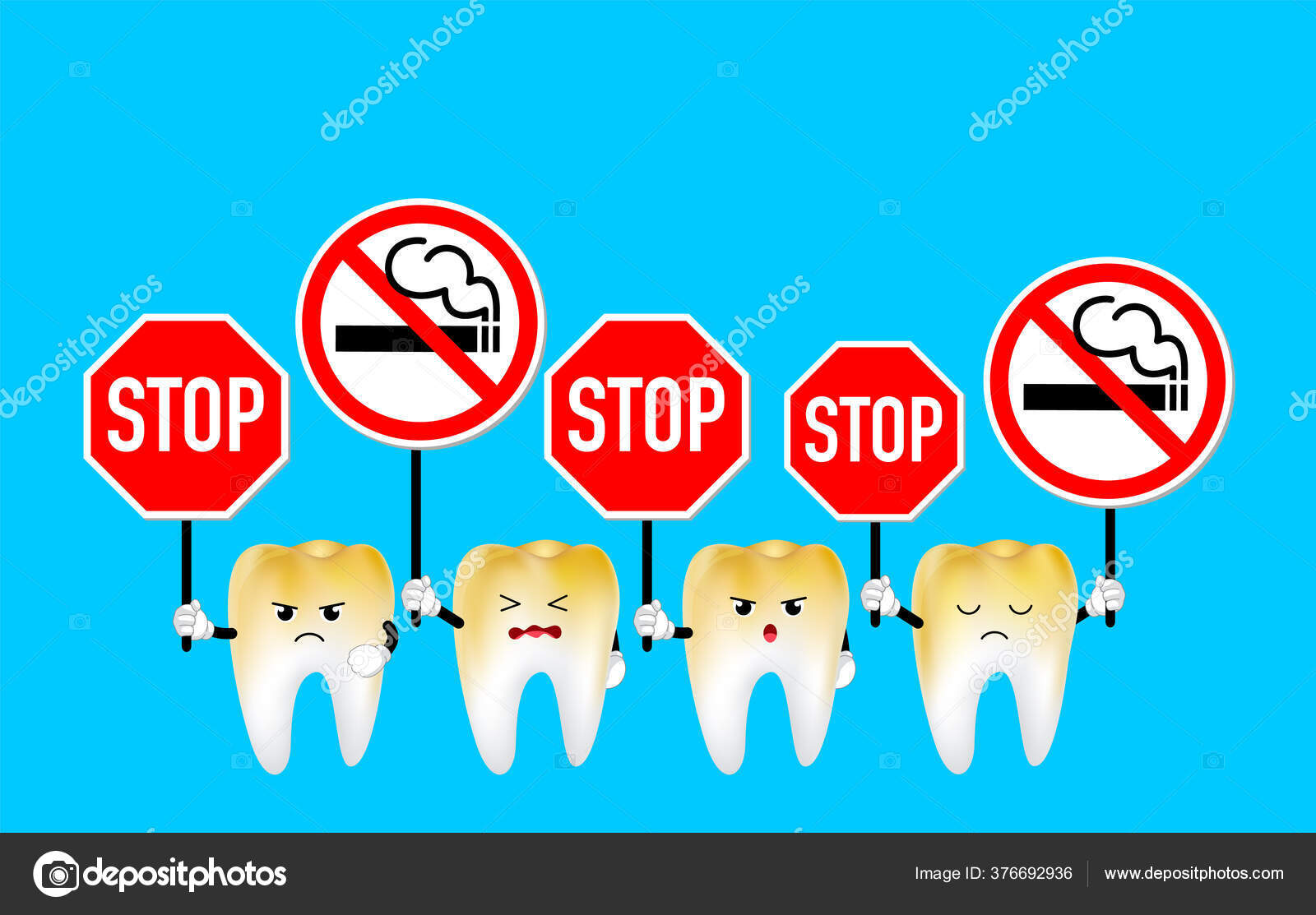 Cartoon Teeth Holding Stop Smoking Sign Smoking Effect Human Teeth ...