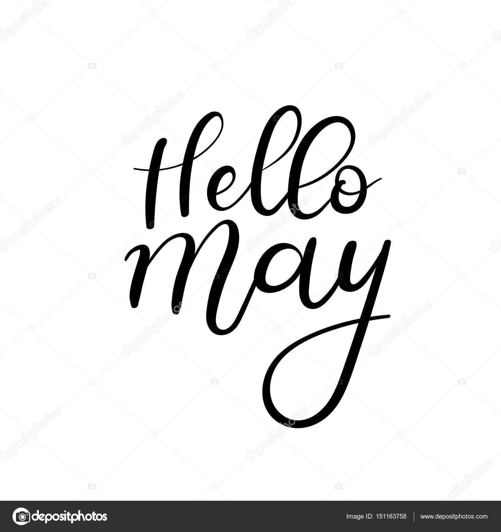 Hello May Hand Lettering Inscription. Spring Greeting Card. Brush ...