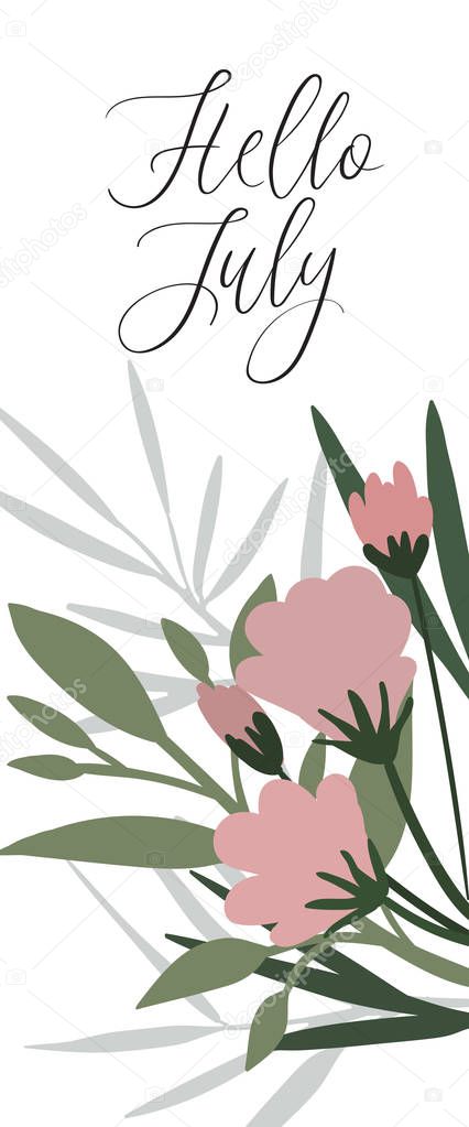 Hola July Hand Lettering Card. Caligrafía moderna. Ilustración ...