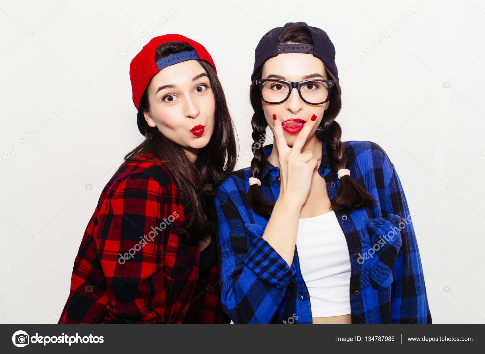 Fun Girl Stick Tongue Out Between Two Fingers Showing Cunnilingus Sign