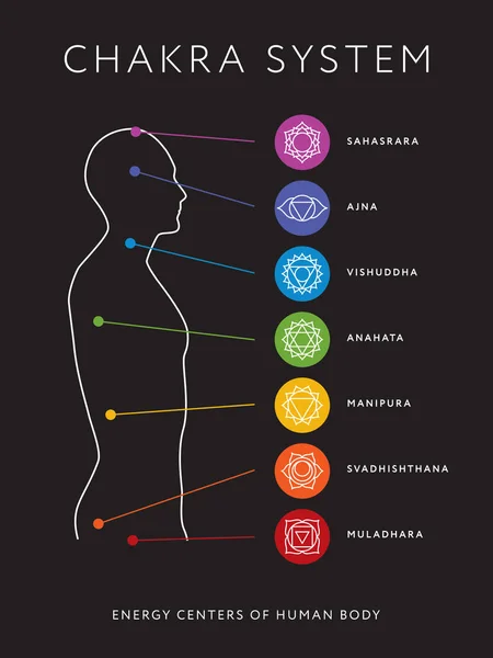 Seven chakras points, energy body. Yoga meditation. Location of different Chakras in the body ...