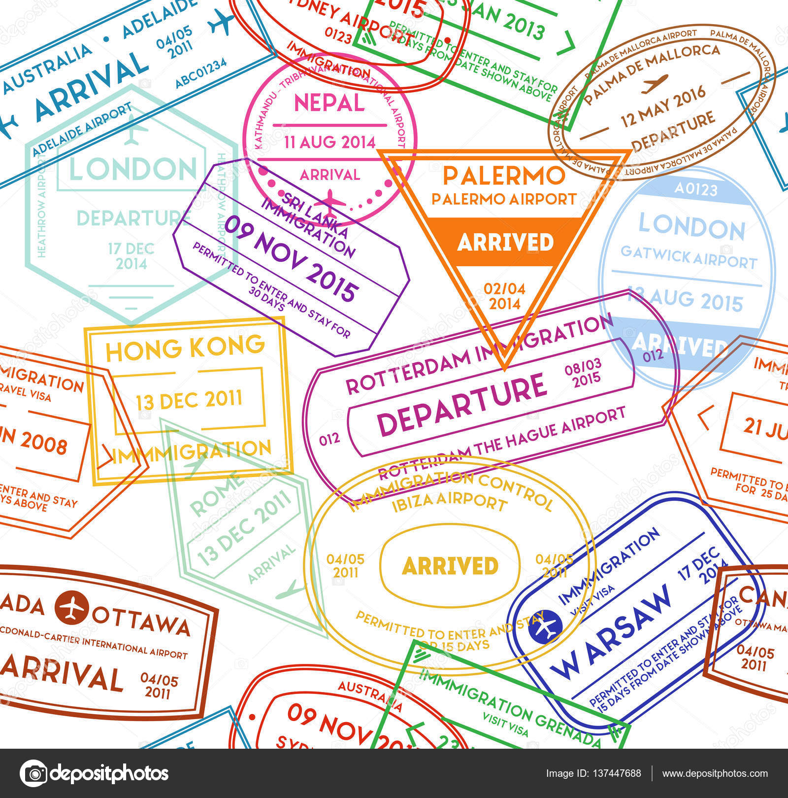 Travel Stamps Background Pattern. Vector Stock Vector Image by ...
