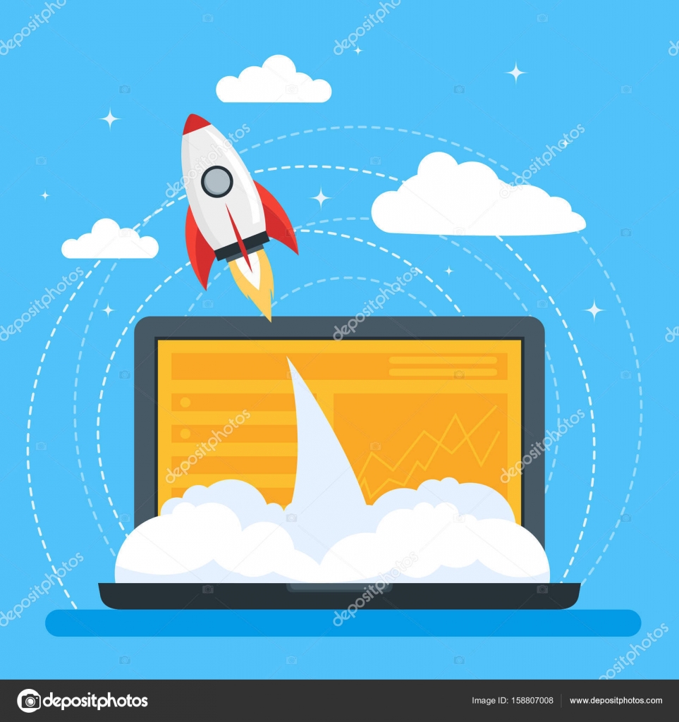 Cartoon Symbol Start Up Concept Space Ship Rocket and Gadget. Vector ...