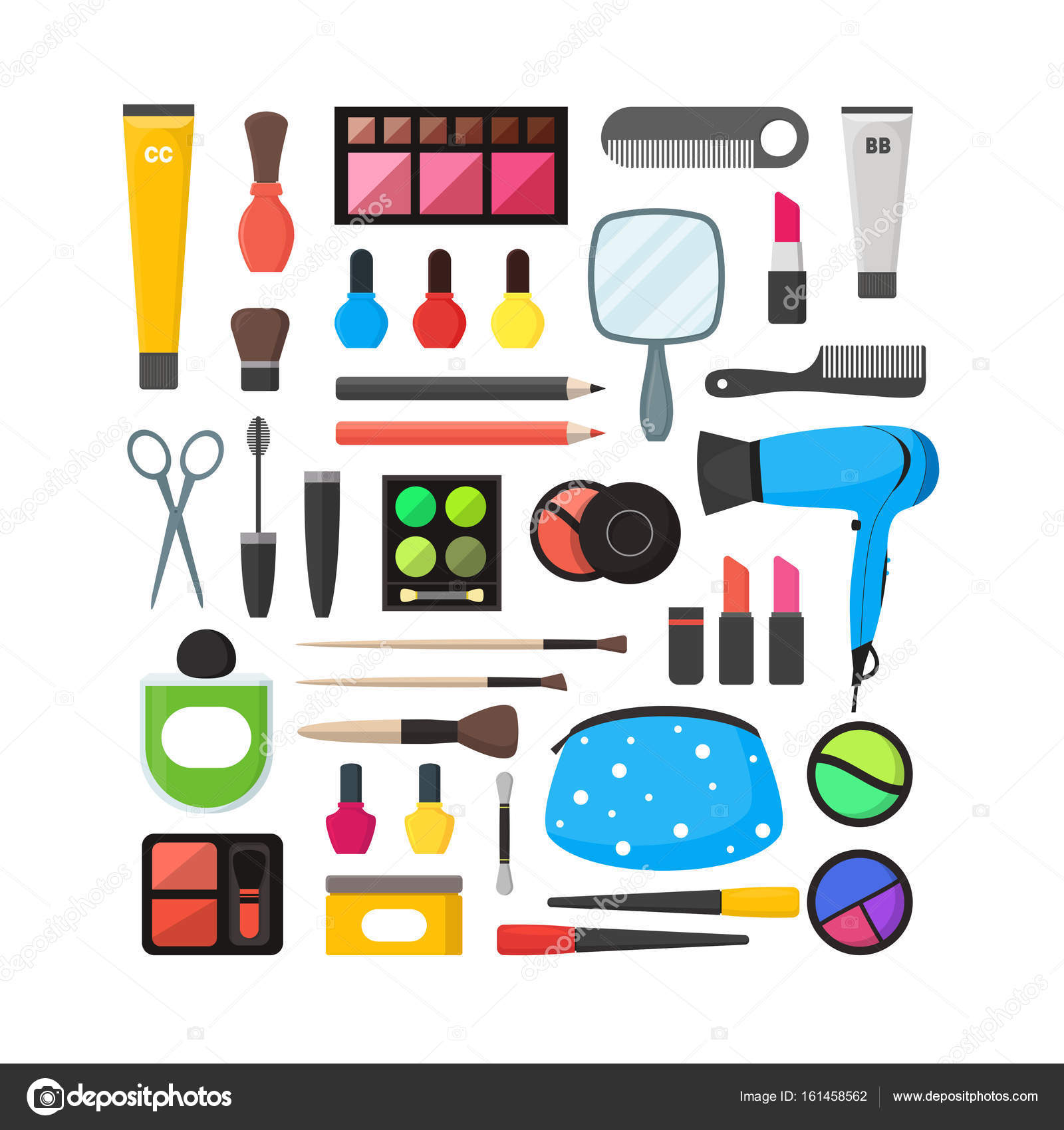Vector Flat Make Up Tools Icon Set. Cosmetics, Mascara and Brushes on ...