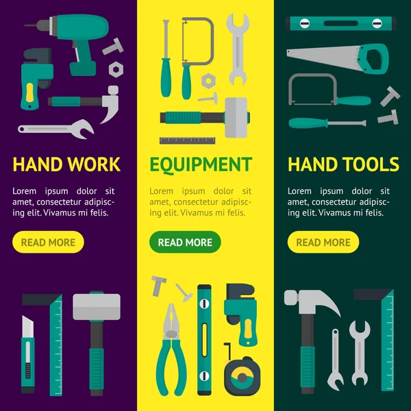 Cartoon Hand Tools Banner Vecrtical Set. Vector - Stock Image - Everypixel
