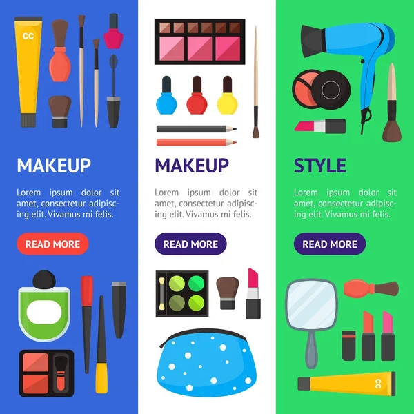 Vector Flat Make Up Tools Icon Set. Cosmetics, Mascara and Brushes on ...