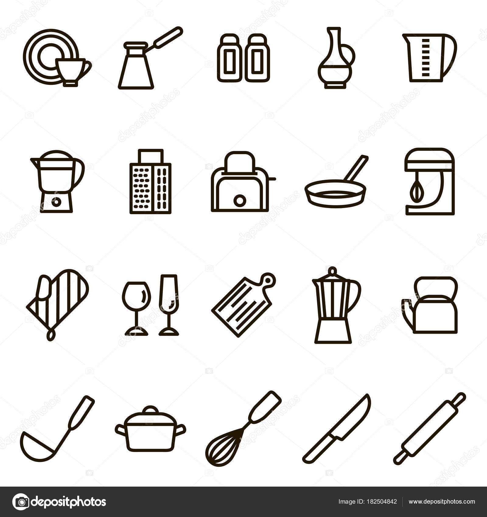 Kitchen Tools Signs Black Thin Line Icon Set. Vector Stock Vector by ...