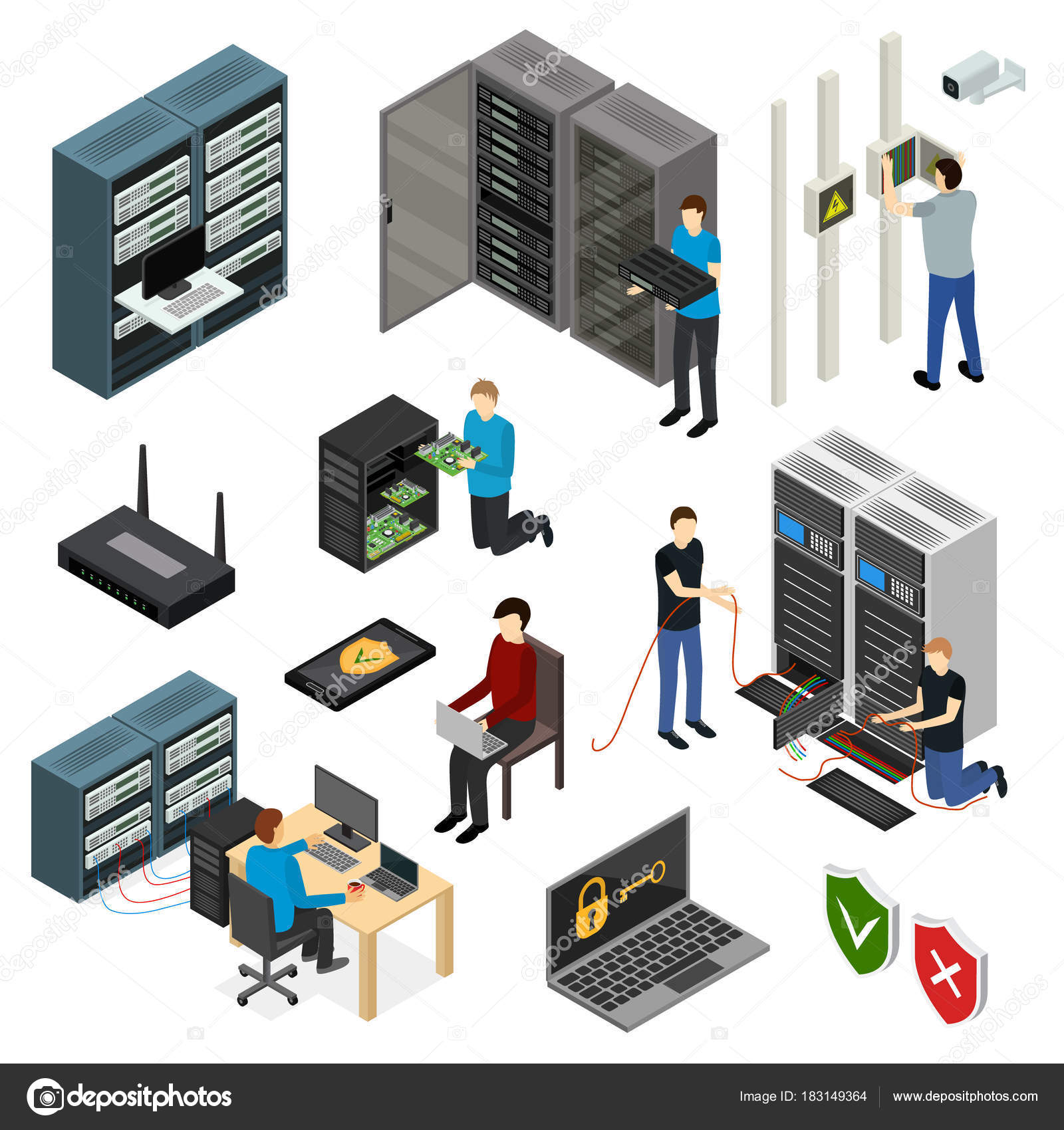 Server Hardware Signs Icons Set Isometric View. Vector Stock Vector ...