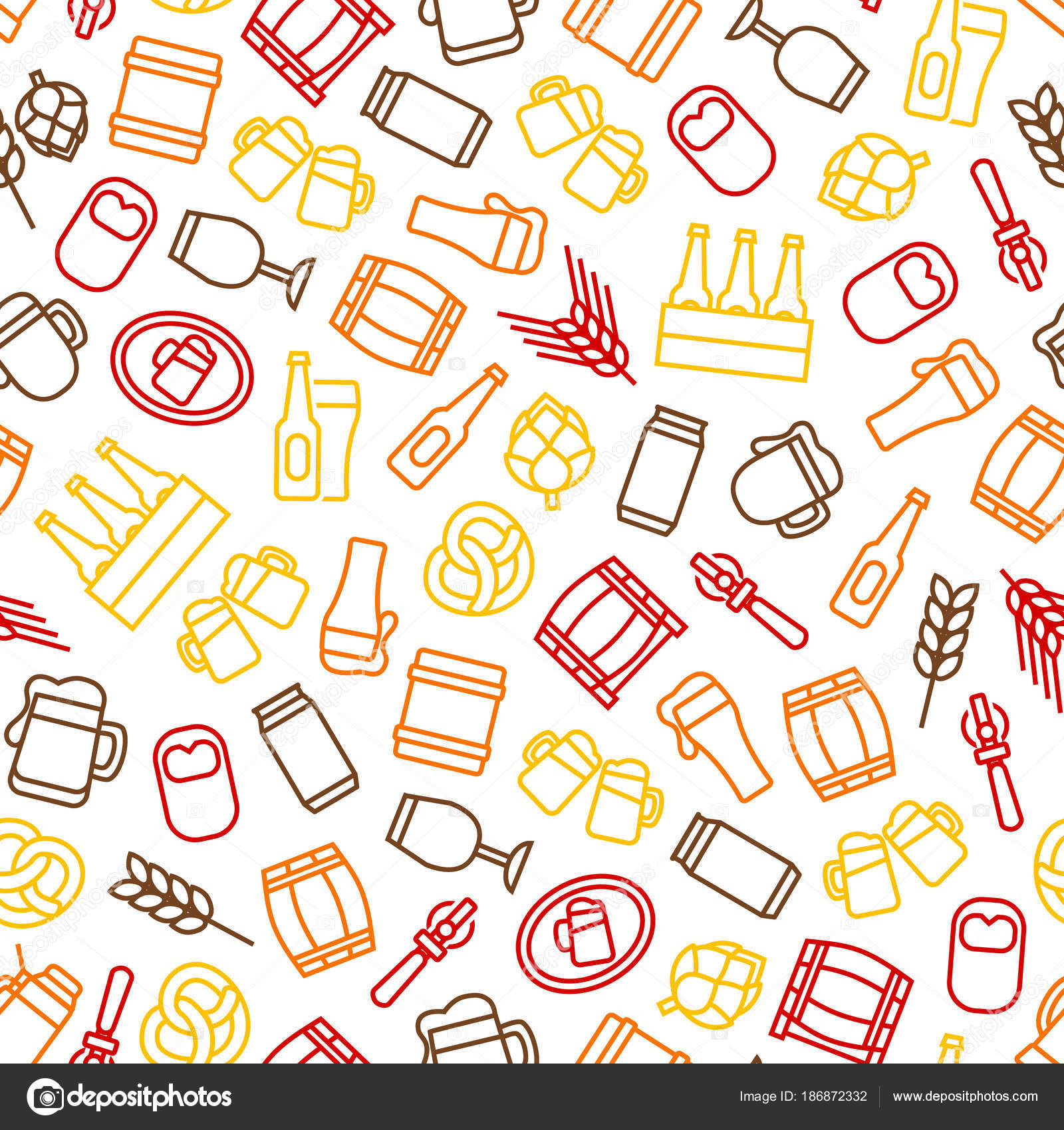 Beer Alcohol Drink Thin Line Seamless Pattern Background. Vector Stock ...
