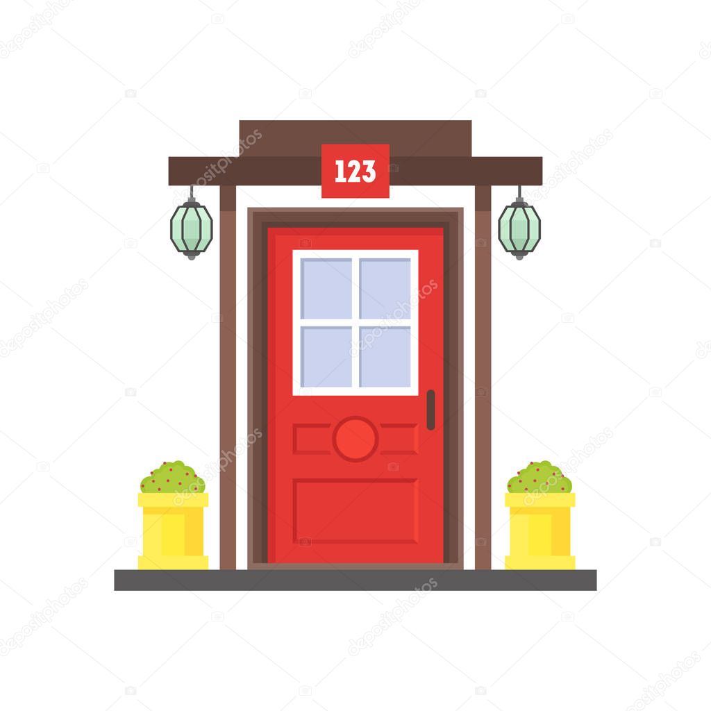 Vector: puerta de casa | Dibujos animados rojo puerta de casa. Vector ...
