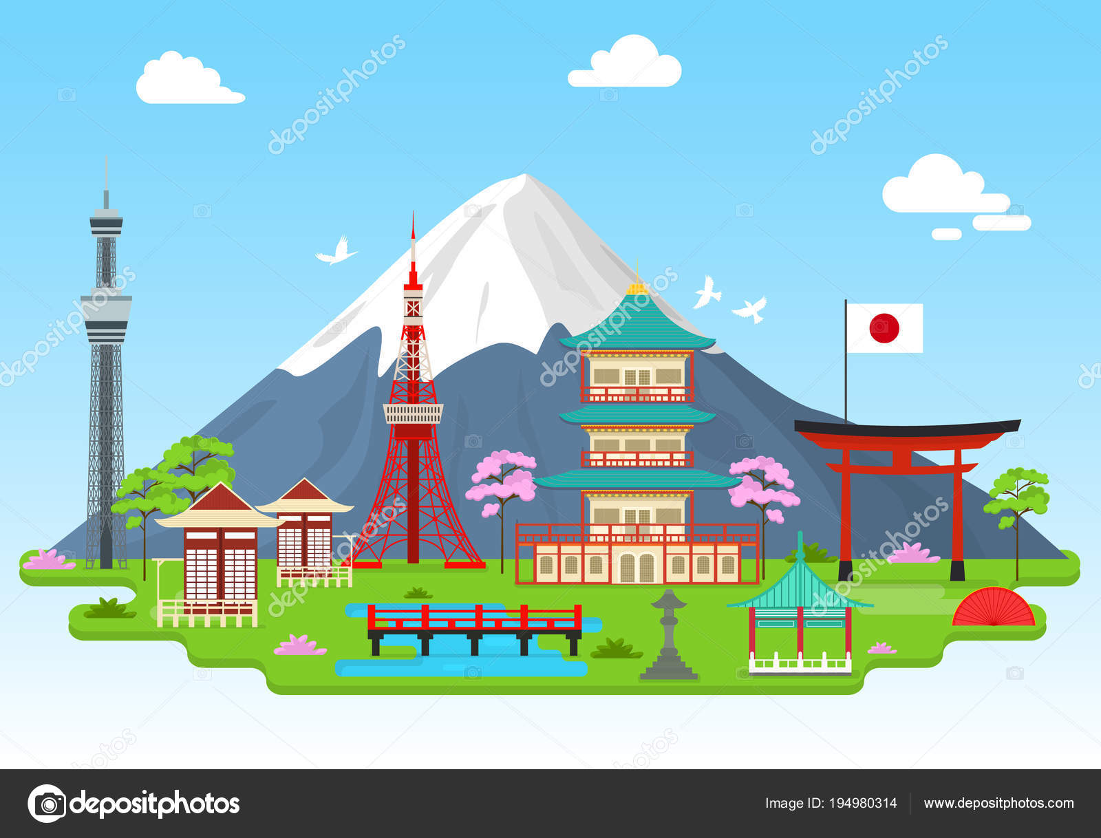 โปสเตอร์การ์ตูน Japan Travel Infographic Card เวกเตอร์ ภาพเวกเตอร์สต็อก ...
