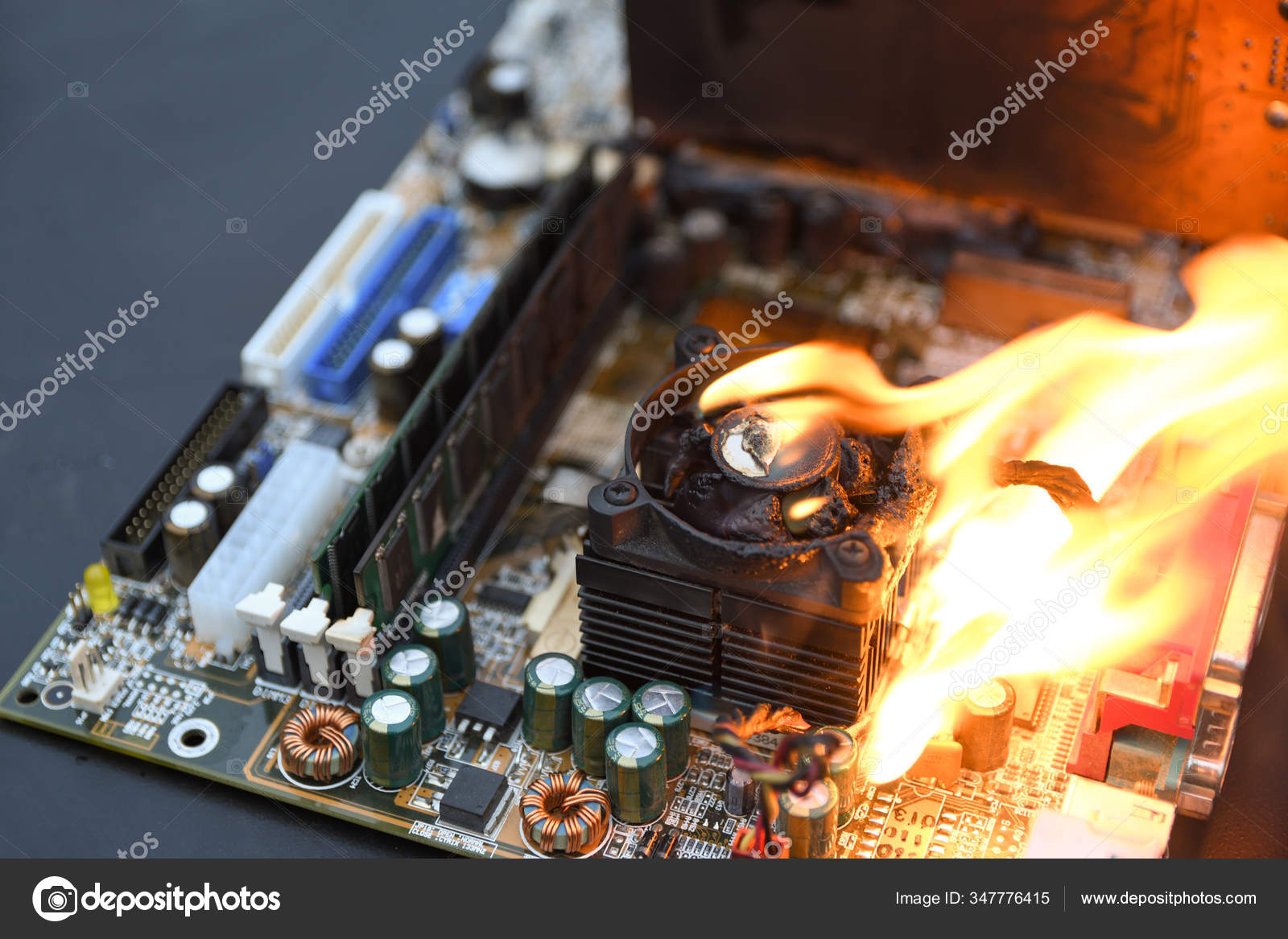 Fire Burning Blazing Computer Motherboard Cpu Gpu Video Card Processor ...