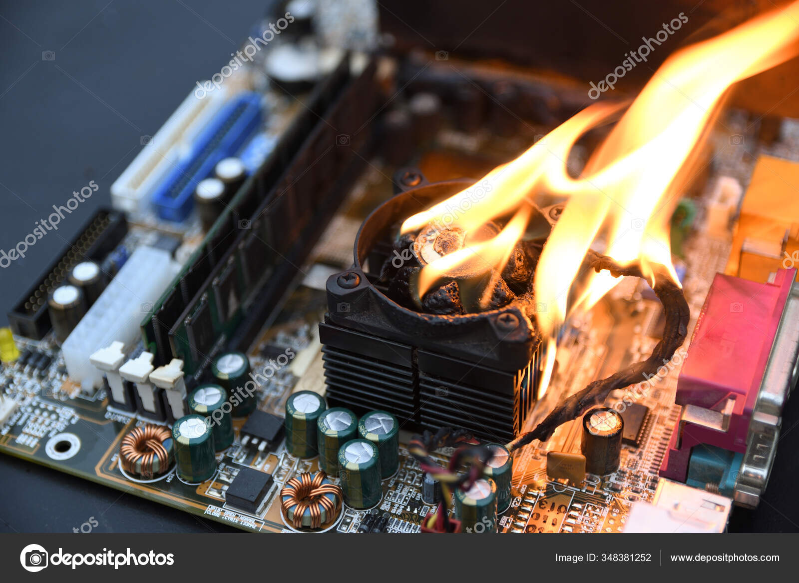 Fire Burning Blazing Computer Motherboard Cpu Gpu Video Card Processor ...