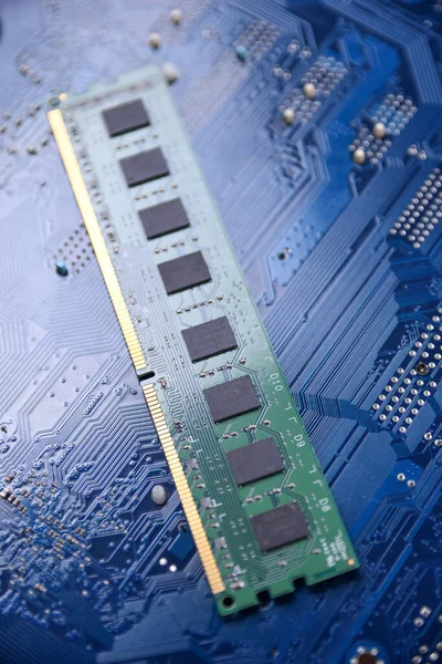 Computer RAM on motherboard background . Close up. Computer components ...