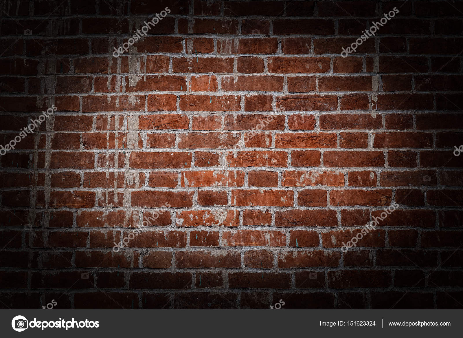 Rød mursten væg tekstur grunge baggrund med vignetted hjørner — Stock ...