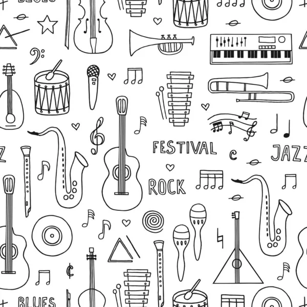 Musical seamless pattern made of different musical instruments, treble ...