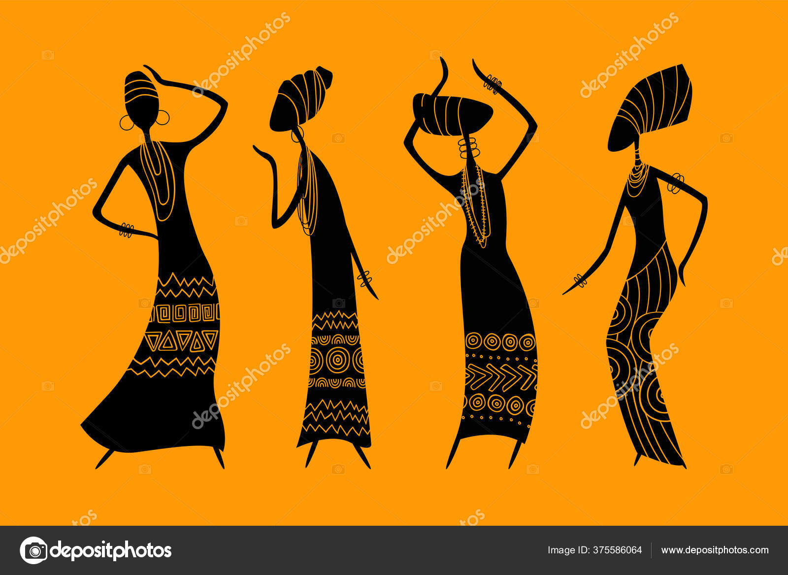 Dancing African Women Ritual Dance African Women Vector Illustration ...