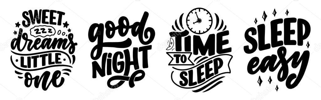 Lettering Eslogan sobre dormir y buenas noches. Diseño de ilustración ...