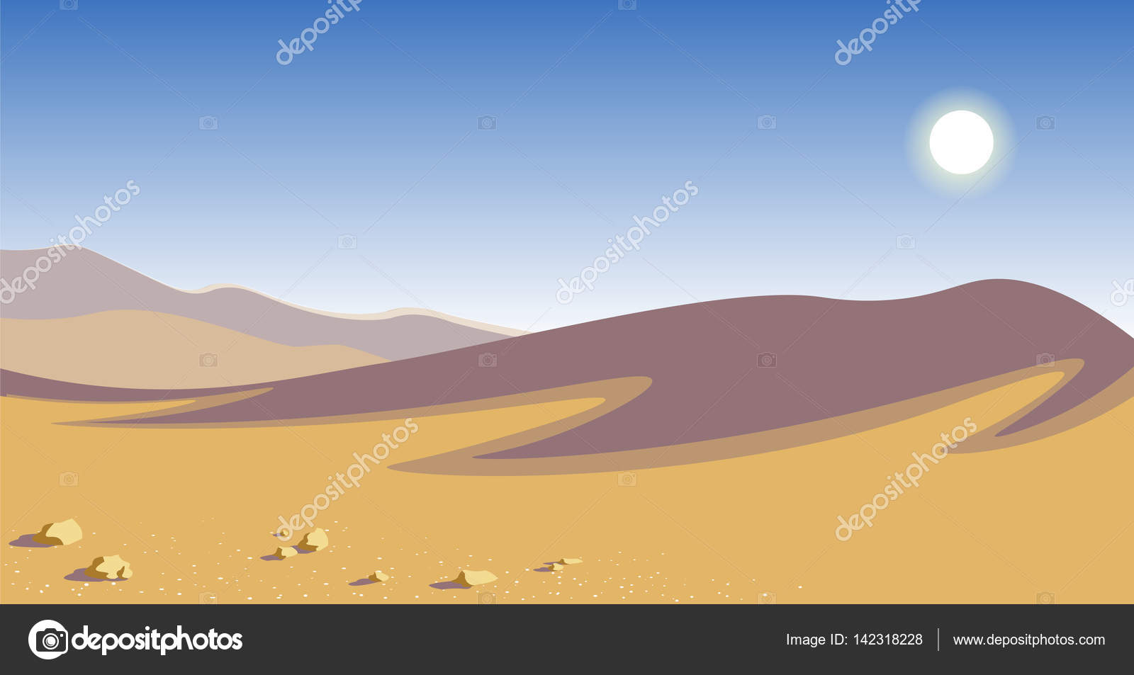 The hot desert. yellow sand dunes blue sky scorching sun Egypt Stock ...