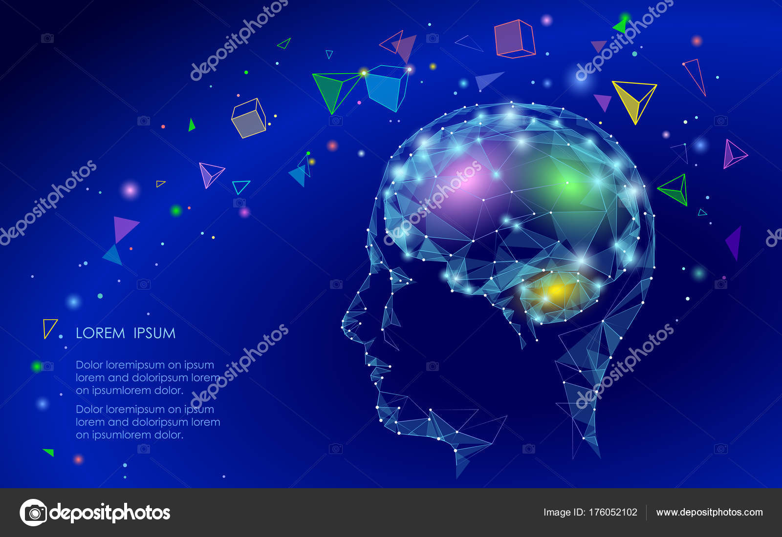 Low poly abstract brain virtual reality concept. Geometric polygonal ...