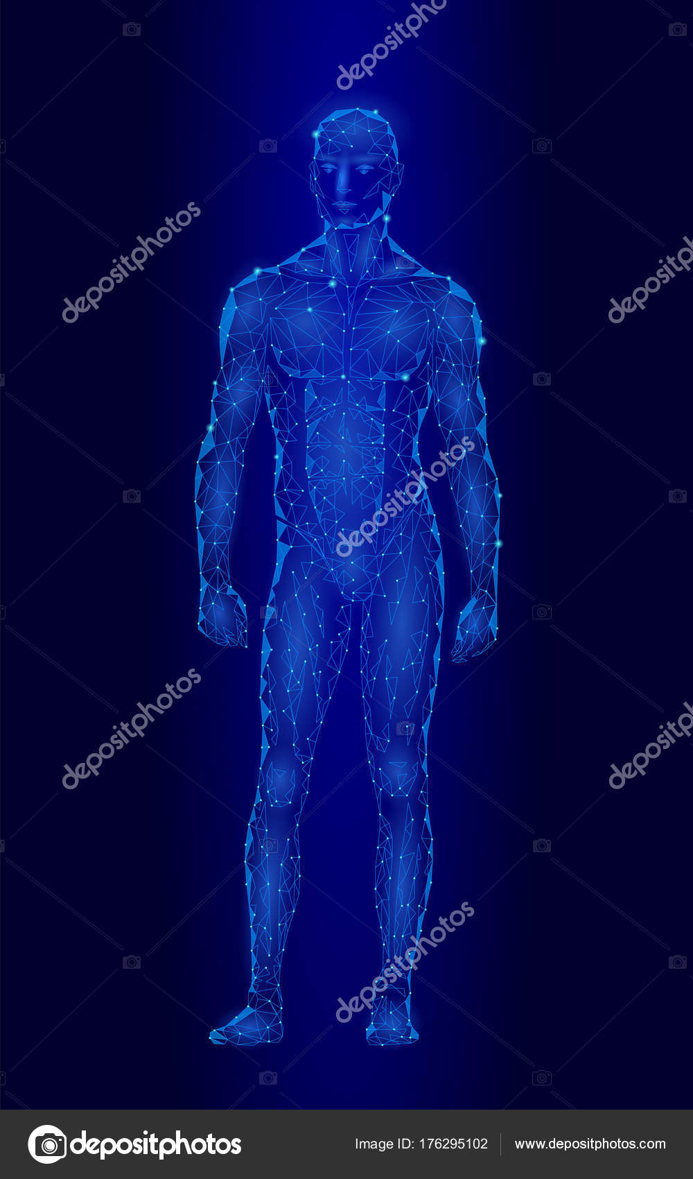 Strong healthy human body standing 3D model low poly design. Android ...