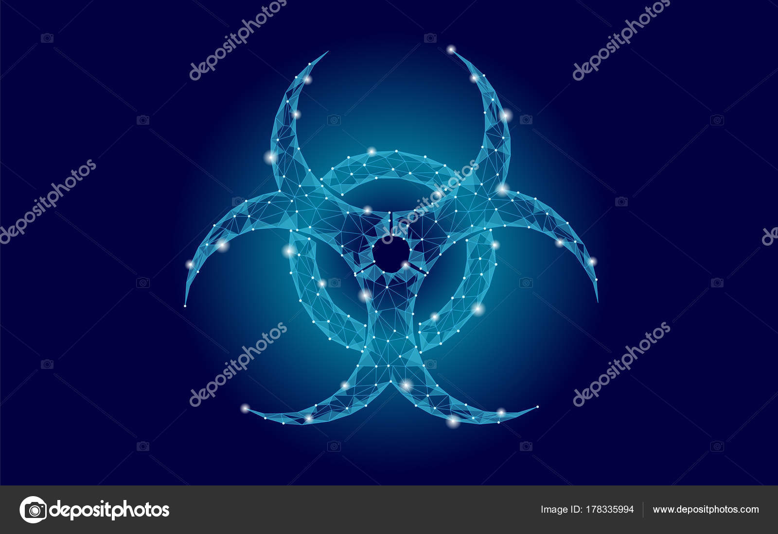 Toxic biohazard epidemic danger alert. Futuristic low poly night sky ...