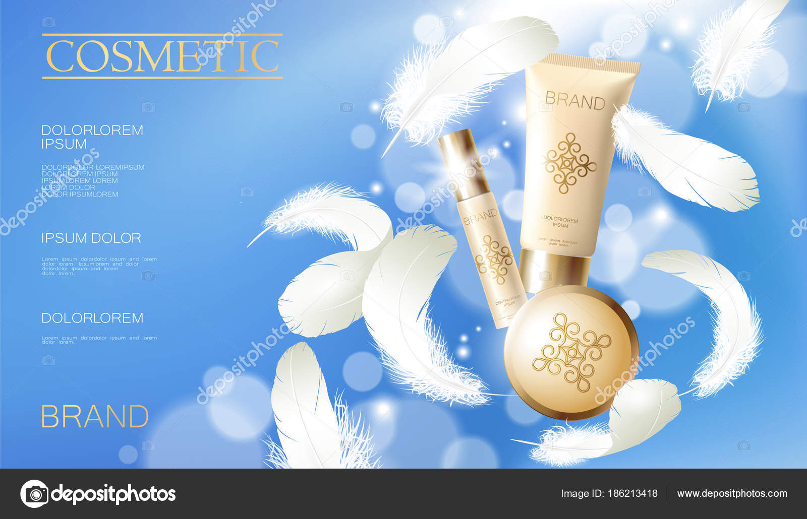 Realistic foundation powder. Tube spray, container golden cosmetic ...