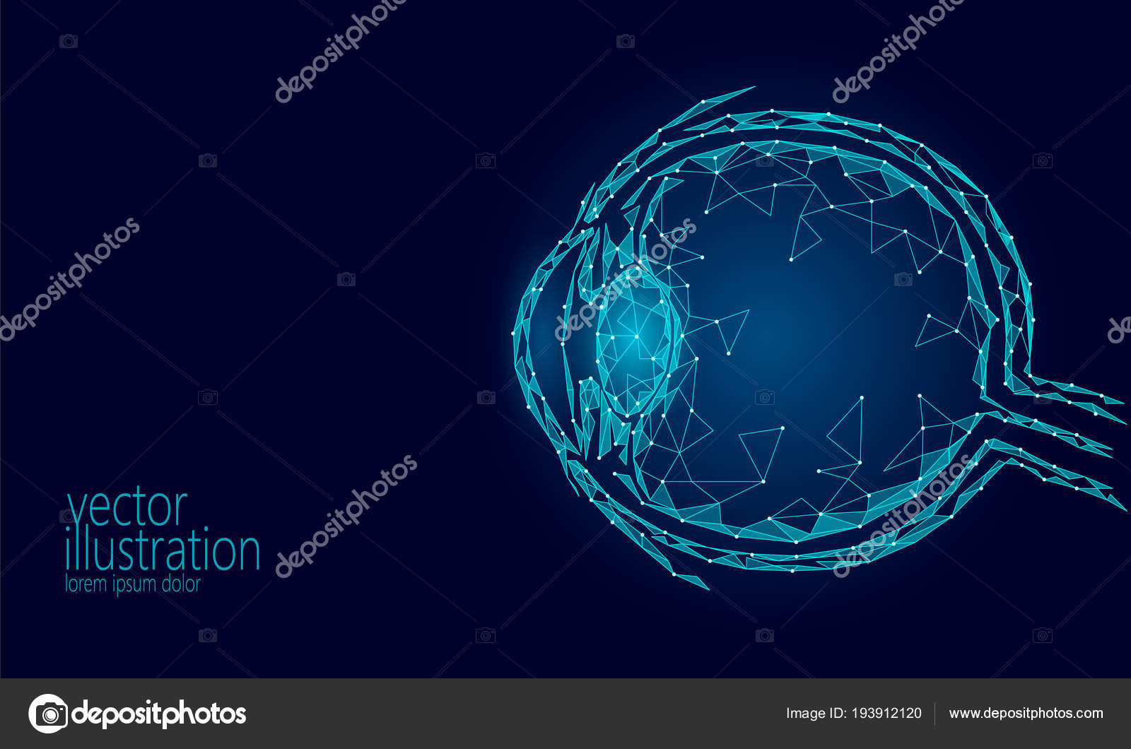 Human eyeball 3D render low poly. Polygonal blue future medicine ...