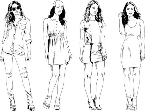 Vector Drawings Theme Beautiful Slim Sporty Girl Casual Clothes Various ...
