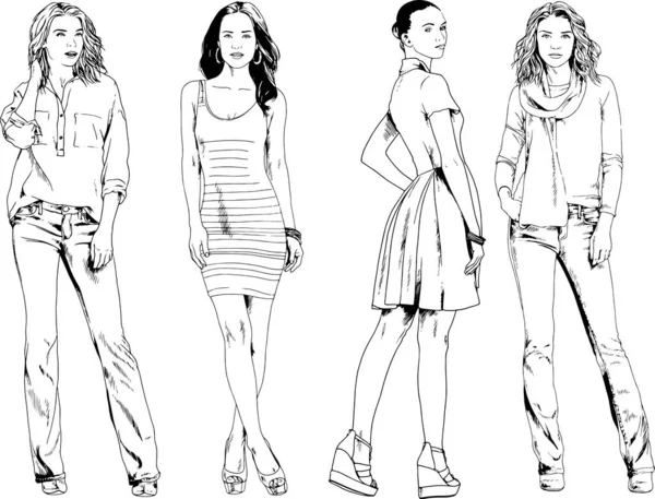 Vector Drawings Theme Beautiful Slim Sporty Girl Casual Clothes Various ...