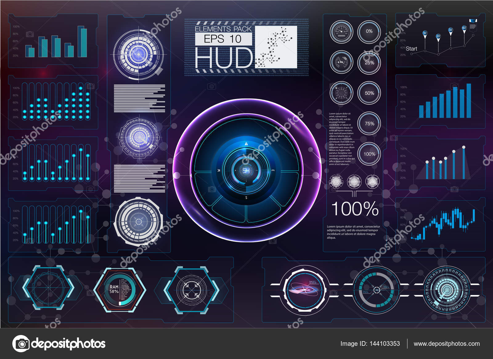 HUD background outer space. Infographic elements.Digital data, business ...