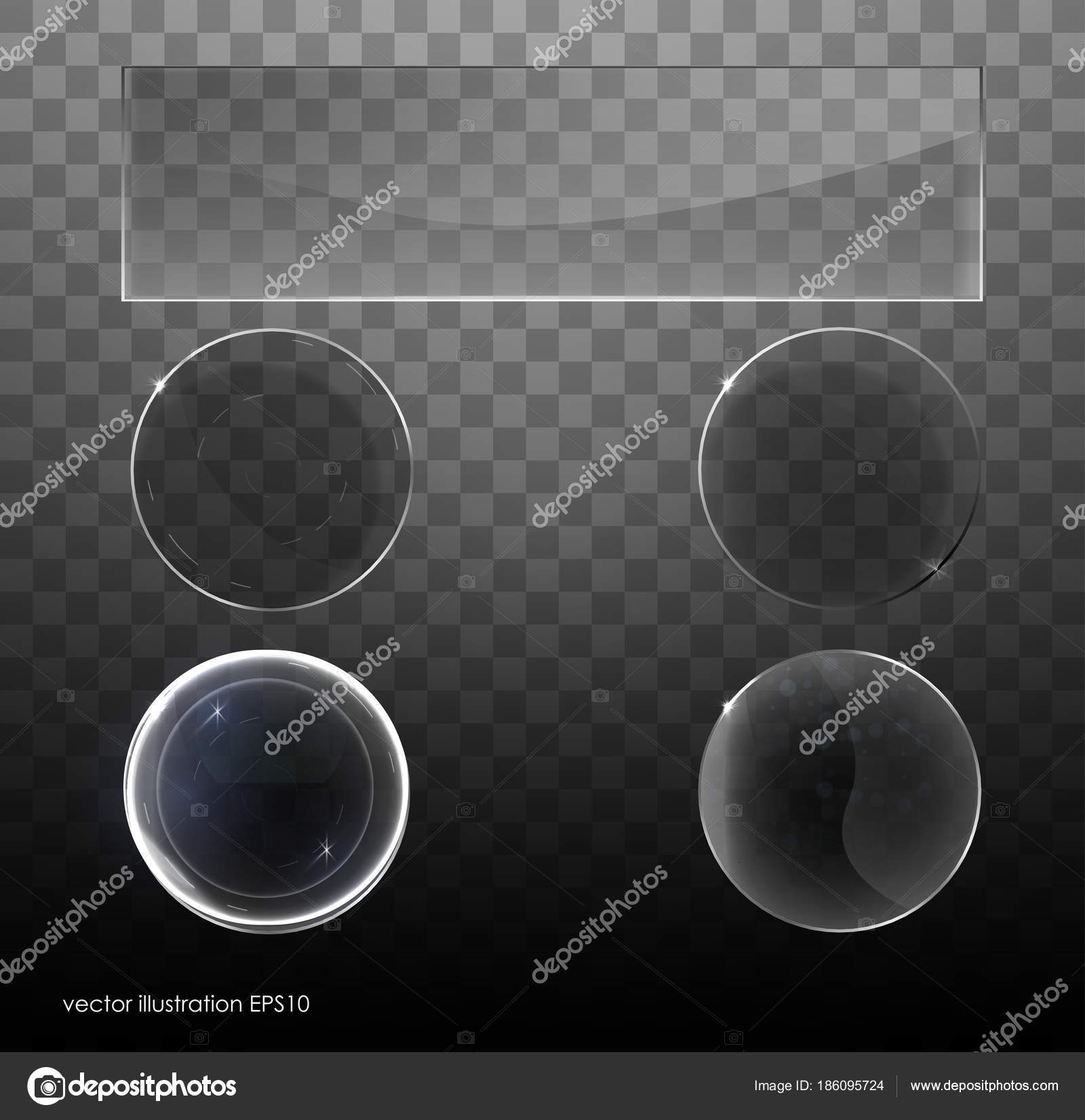 Set of transparent glass on sample background. Glass framework set ...