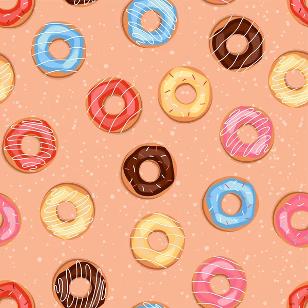 Seamless texture with different brightly colored donuts with simple ...