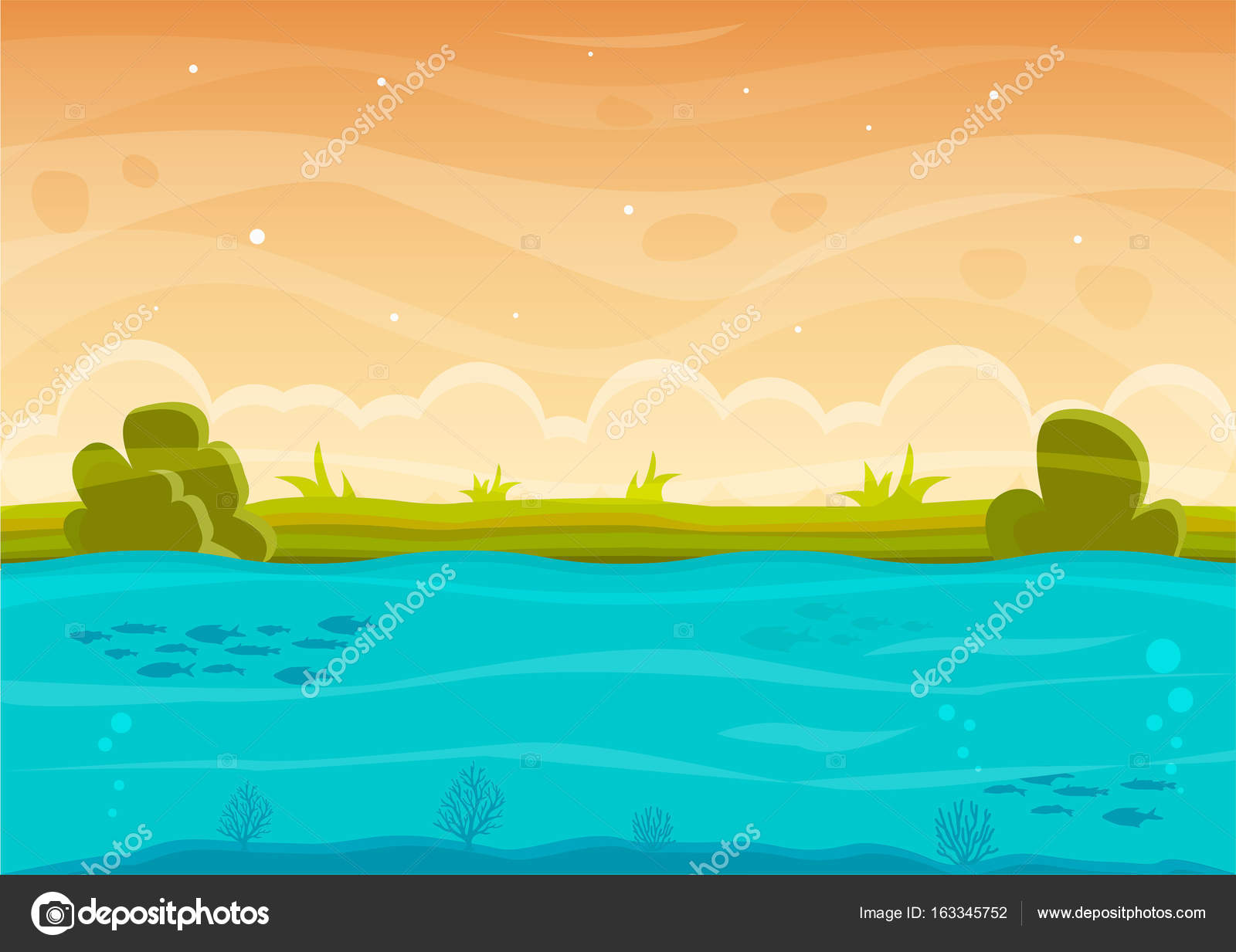 Nature Landscape. Vector illustration. Beautiful evening Nature ...