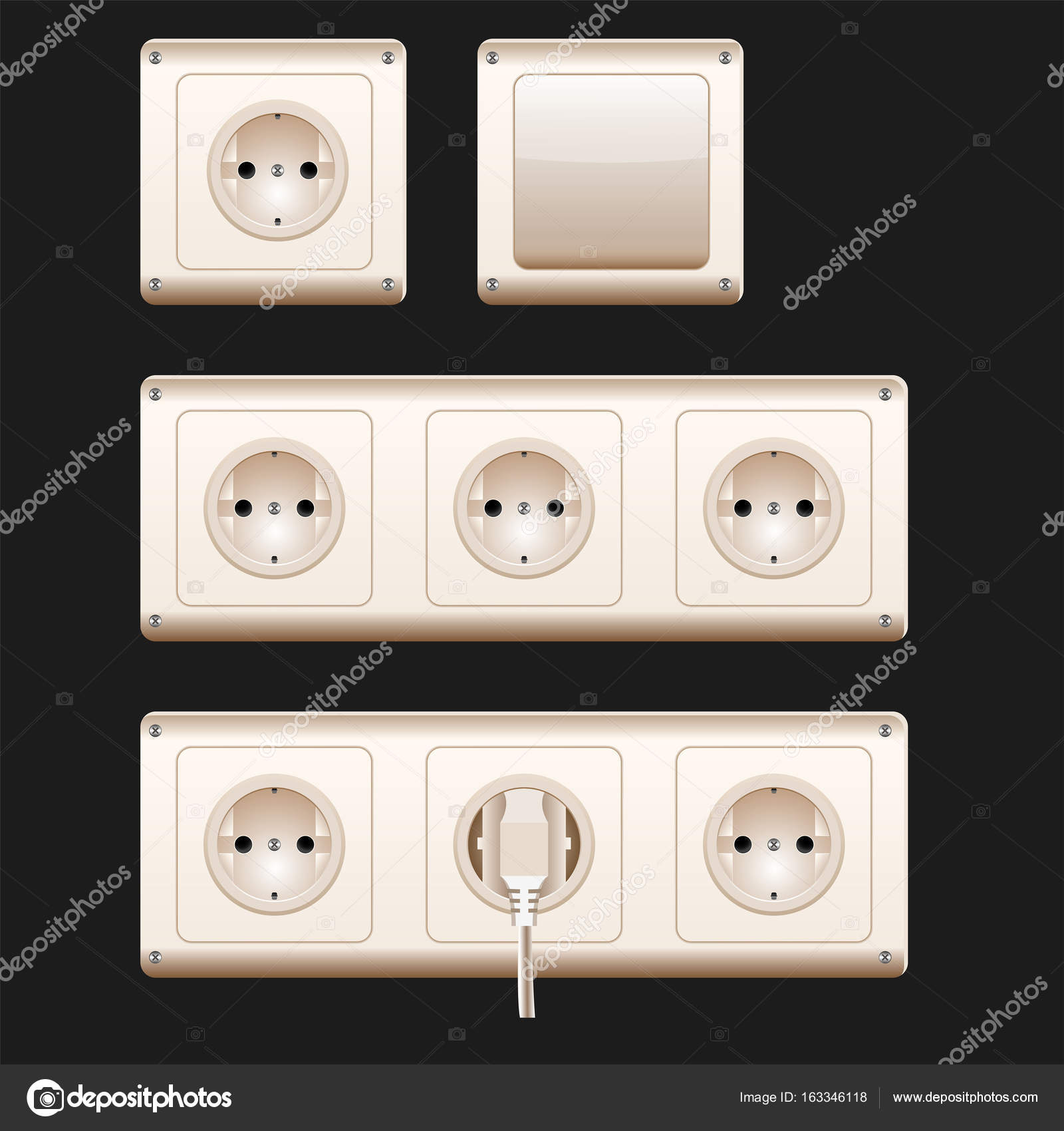 Electric sockets, switch and cords. Vector illustration, eps10. White ...