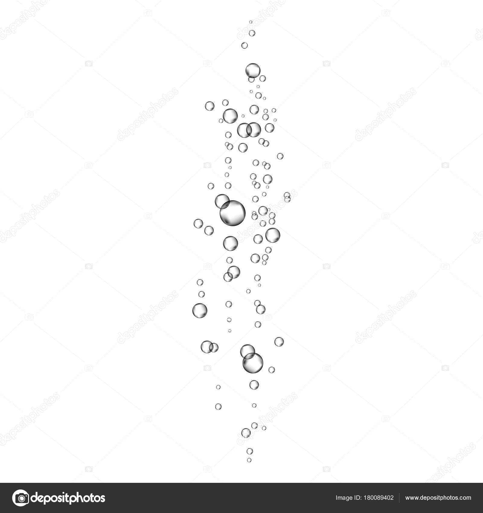Underwater fizzing air bubbles stream on white background. — Stock ...