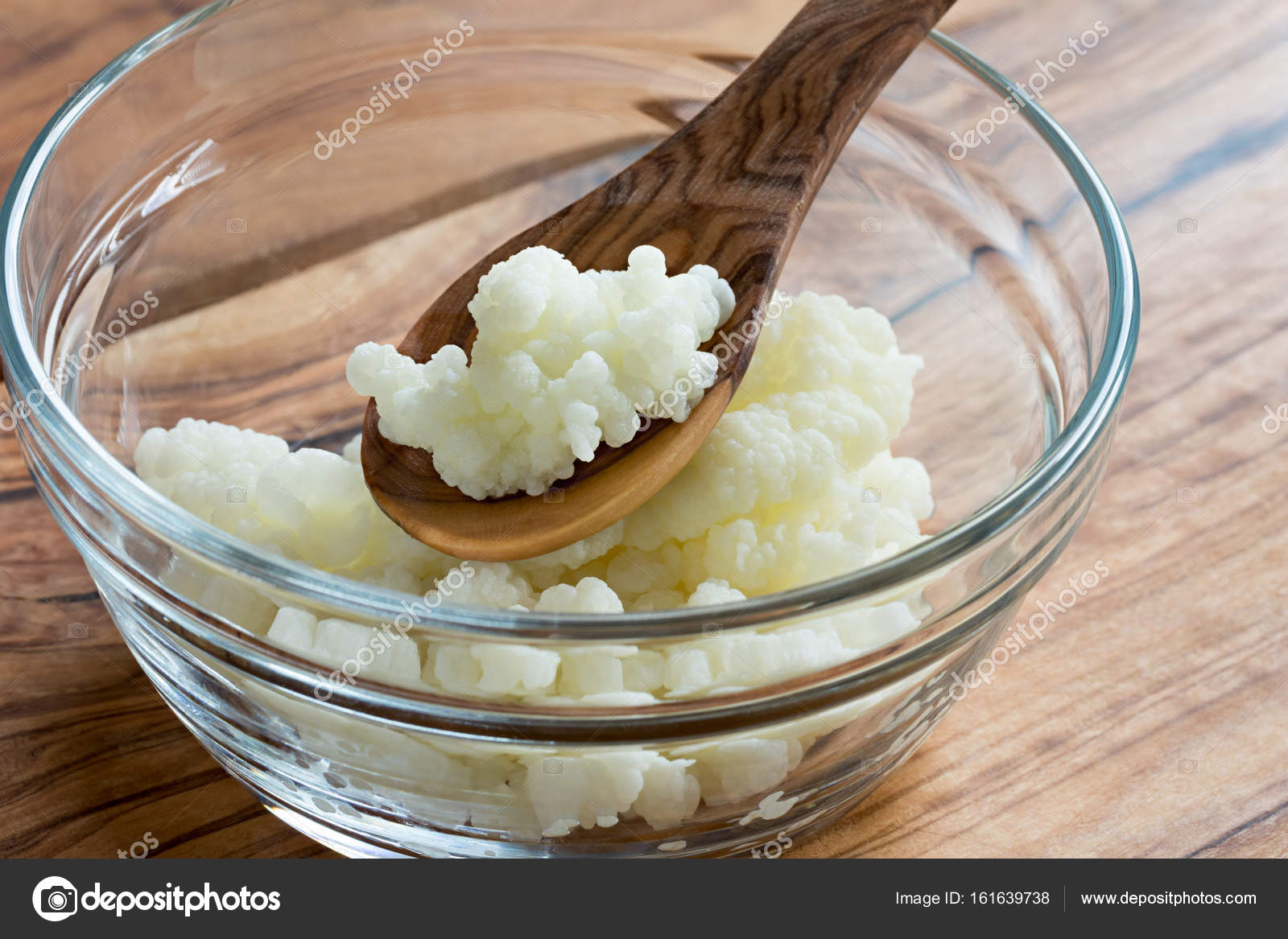 Kefir grains in a glass bowl with a wooden spoon Stock Photo by ...