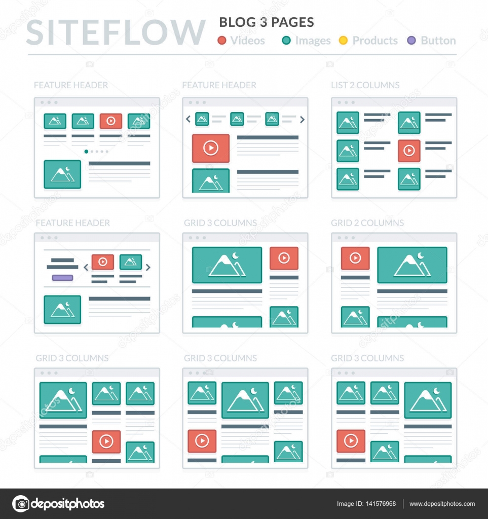 Website Wireframe Layouts UI Kits for Site map and Ux Design Stock Vector Image by ...