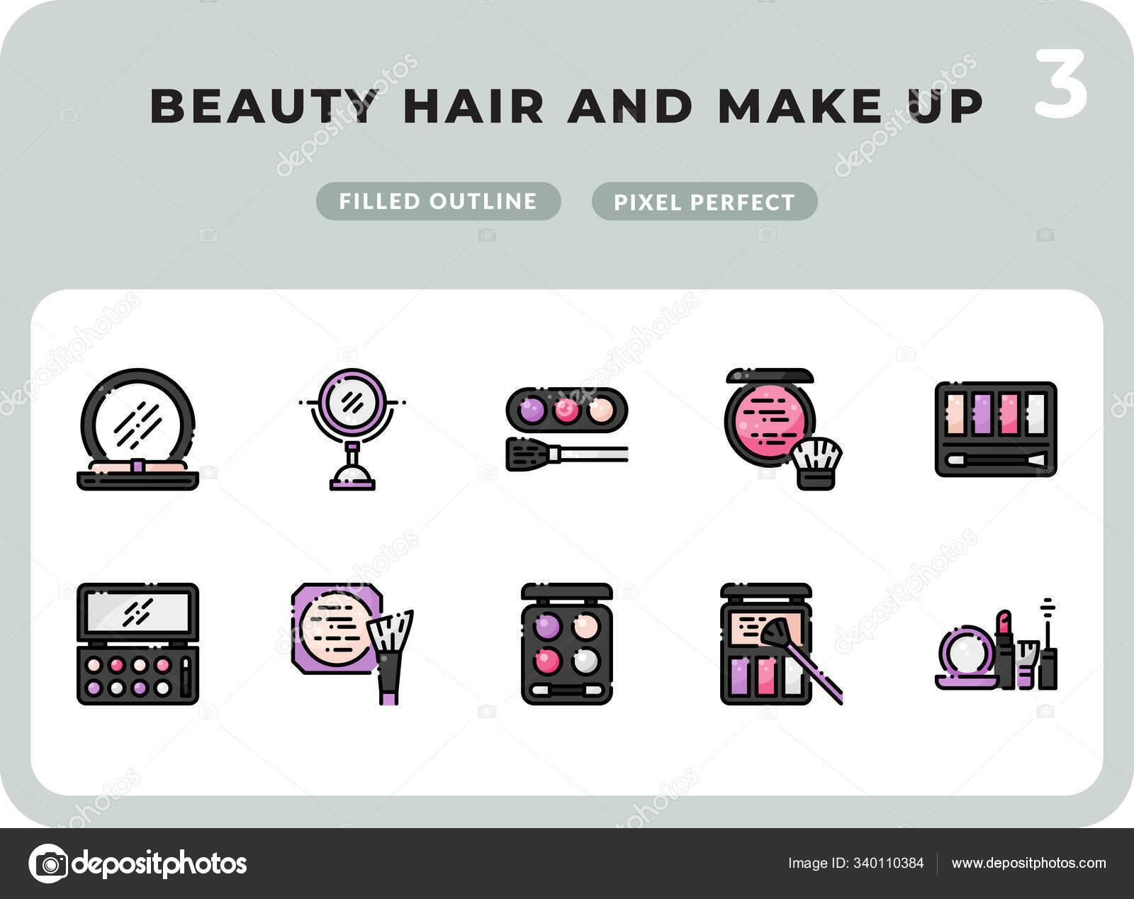 Beauty Hair And Make Up Filled Icons Pack for UI. Pixel perfect thin ...