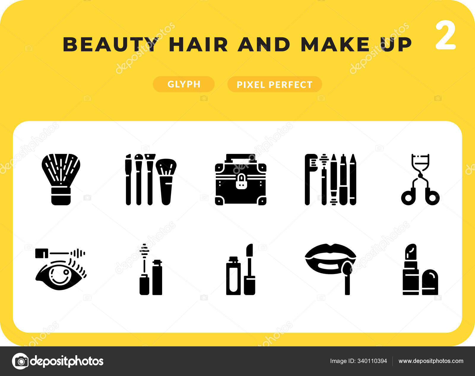 Beauty Hair And Make Up Glyph Icons Pack for UI. Pixel perfect thin line vector icon set for web ...