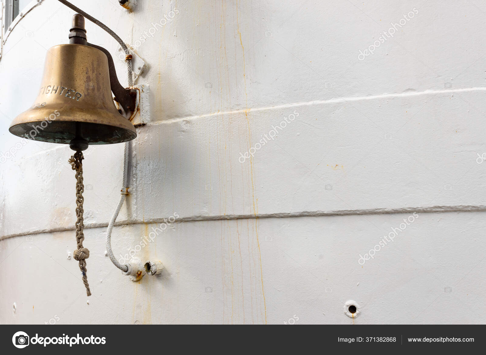 Brass Ship Bell Exterior Fire Fighter Boat White Painted Metal — Stock ...