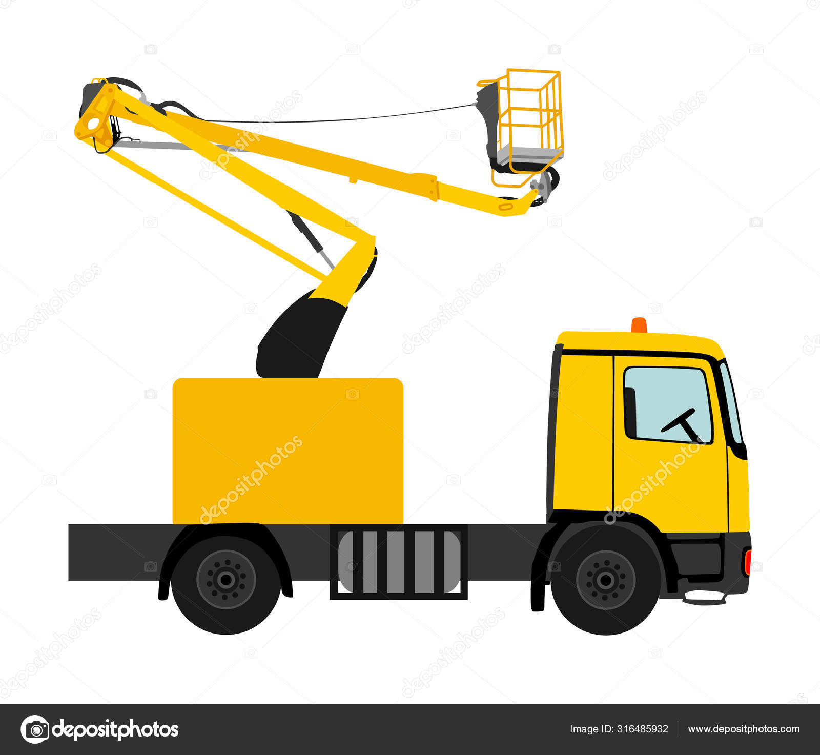 Bucket Truck Vector Illustration Isolated White Background Aerial Work ...