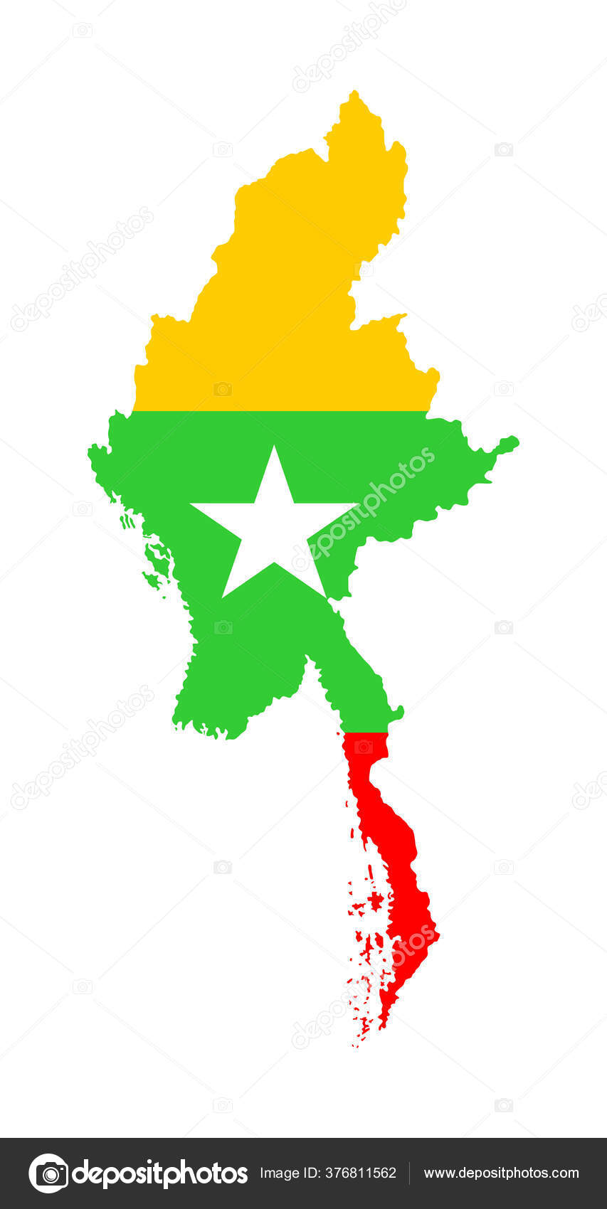 Birmania Mapa Vectorial Bandera Sobre Silueta Mapa Aislado Sobre Fondo ...